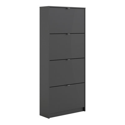 Shoes Shoe cabinet w. 4 tilting doors and 2 layers Matt Black