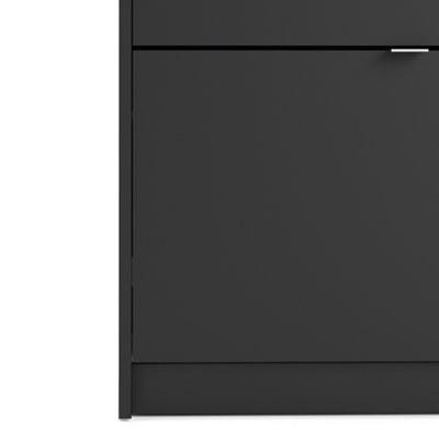 Shoes Shoe cabinet w. 4 tilting doors and 2 layers Matt Black