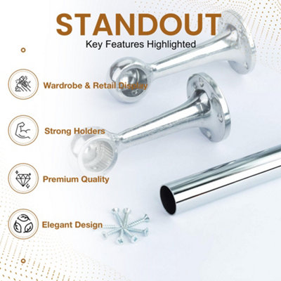 Shop Fitting Wardrobe Round Hanging Rail Set Chrome Tube Closet ...