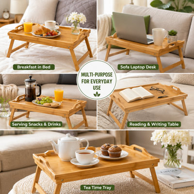 ShopnBits Bamboo Folding Breakfast Tray Table Bed Tray Laptop Desk ...