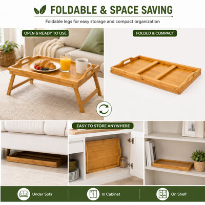 ShopnBits Bamboo Folding Breakfast Tray Table Bed Tray Laptop Desk ...