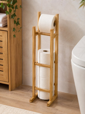 ShopnBits Bamboo Toilet Roll Holder Freestanding Toilet Paper Storage ...