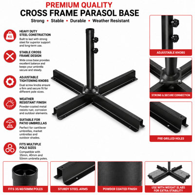 ShopnBits Cross Frame Parasol Base Heavy Duty Patio Umbrella Stand ...