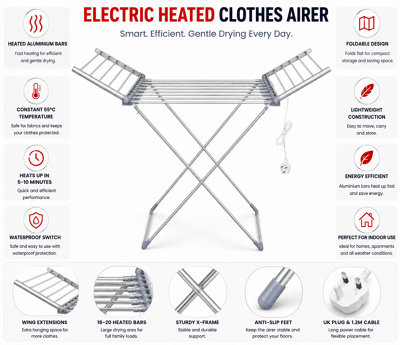 ShopnBits Heated Clothes Airer Foldable Electric Drying Rack Winged ...