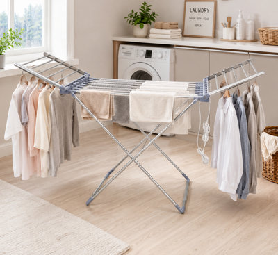 ShopnBits Heated Clothes Airer Foldable Electric Drying Rack Winged ...