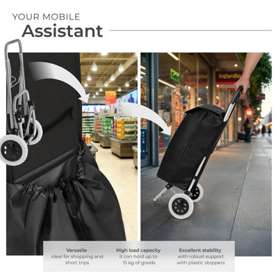 Shopping Trolley - folding, removable cover, smooth running wheels - black