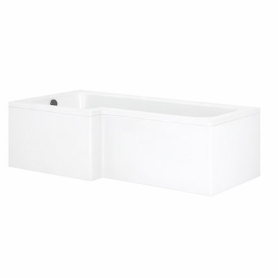Shower Bath 1500mm L-Shaped Left-Hand with Black Hinged Screen White ...