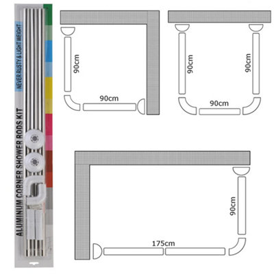 Shower Curtain Rod U & L Shape Corner Rail 25mm Diameter Pole Bath 3 ...
