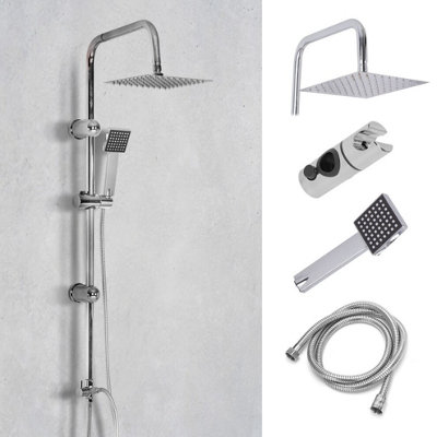 Shower Kit Twin 2 Mixer Shower Heads Rail Riser Square Bathroom Set