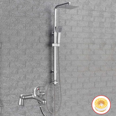 Shower Kit Twin Head Chrome Square Fixed Head Riser Rail With Bath ...