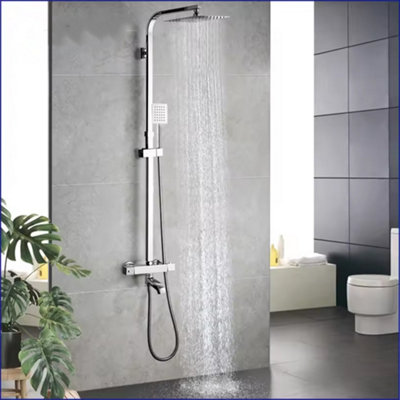 Shower Kit Twin Head Chrome Square Fixed Head Riser Rail With Bath ...