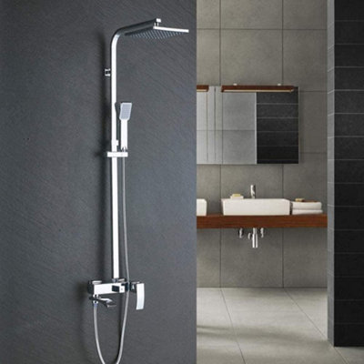 Shower Kit Twin Head Chrome Square Fixed Head Riser Rail With Bath ...