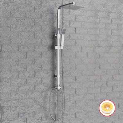Shower Kit Twin Head Chrome Square Fixed Riser Rail with Bath Mixer Tap Set