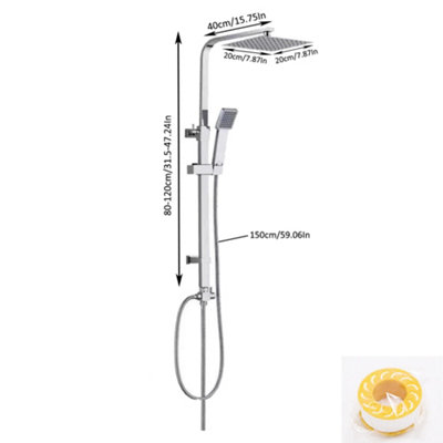 Shower Kit Twin Head Chrome Square Fixed Riser Rail with Bath Mixer Tap Set