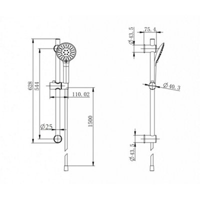 SHOWER ROUND SLIDE RAIL KIT - MATT BLACK (SEA) - INCLUDES SHOWER HEAD ...