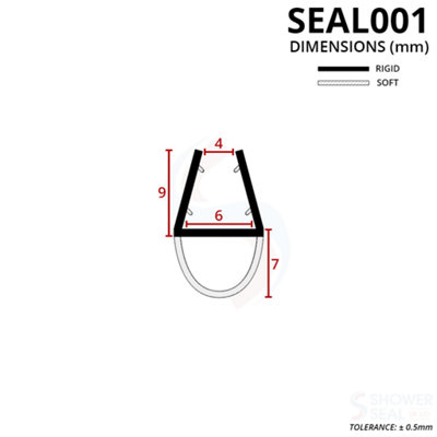 Shower Seal for Screens, Doors or Panels, Fits 4, 5 or 6mm Glass ...