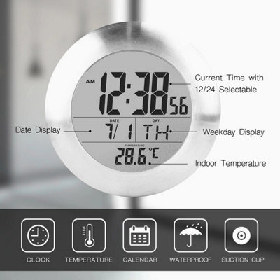 Shower Wall Clock Portable Waterproof Digital Clock with Temperature ...