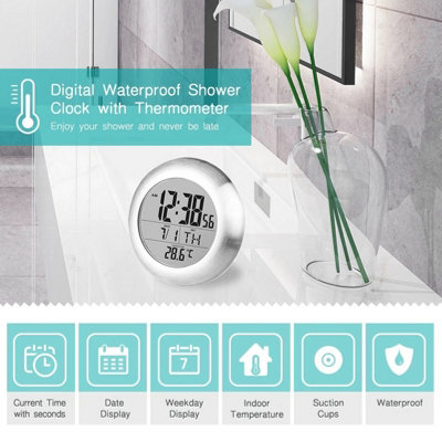 Shower Wall Clock Portable Waterproof Digital Clock with Temperature ...