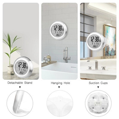 Shower Wall Clock Portable Waterproof Digital Clock with Temperature ...