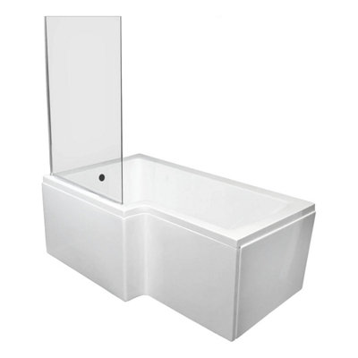 Showerbath 1700mm L Shaped Bath with Glass Bath Screen and Front Panel ...