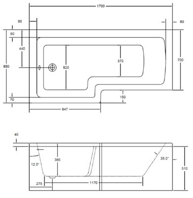 Showerbath 1700mm L Shaped Bath with Glass Bath Screen and Front Panel ...