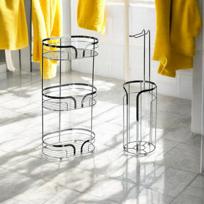 Showerdrape Dante Chrome Freestanding Floor Caddy and Toilet Roll Holder