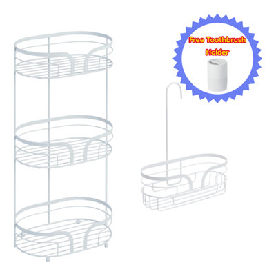 Showerdrape Dante White Freestanding Floor Caddy and Mini Shower Caddy
