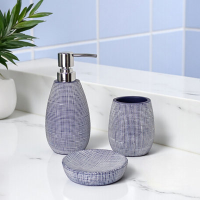 Showerdrape Denim Blue Collection 3 Piece Bathroom Accessory Set at B&Q