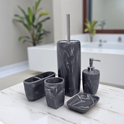 Showerdrape Octavia Grey Marble & Chrome Collection 5 Piece Bathroom ...