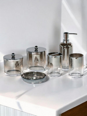 Showerdrape Ombre Smoked Glass Collection 6 Piece Bathroom Accessory ...