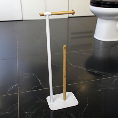Showerdrape Sonata White & Bamboo Collection Toilet Roll Holder & Spare ...