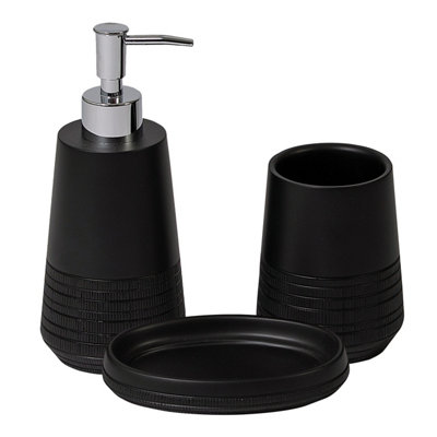 Showerdrape Strata Black 3 Piece Bathroom Accessory Set Resin | DIY at B&Q