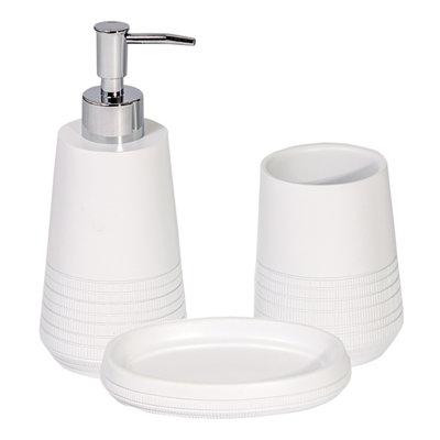 Showerdrape Strata White 3 Piece Bathroom Accessory Set Resin | DIY at B&Q