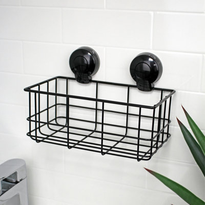Showerdrape Suctionloc Black Steel Suction Wall Mounted Bottle Basket