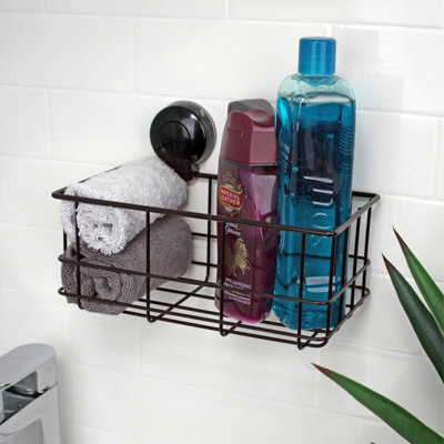 Showerdrape Suctionloc Black Steel Suction Wall Mounted Bottle Basket