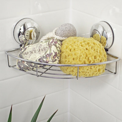 Showerdrape Suctionloc Chrome Steel Suction Wall Mounted Corner Basket
