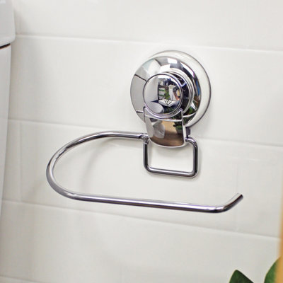 Showerdrape Suctionloc Chrome Steel Suction Wall Mounted Toilet Roll Holder