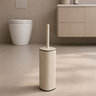 Showerdrape Targa Beige Square Ribbed Fully Lined Toilet Brush & Holder