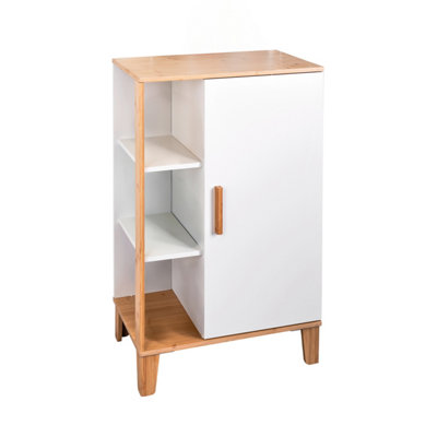 Showerdrape Varallo Matt White & Bamboo Floor Bathroom Cabinet with ...