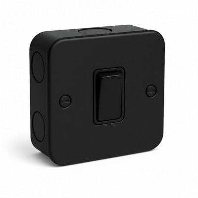 SHPELEC 1 Gang 10A 2 Way Switch - Matt Black Metal Clad with Surface ...