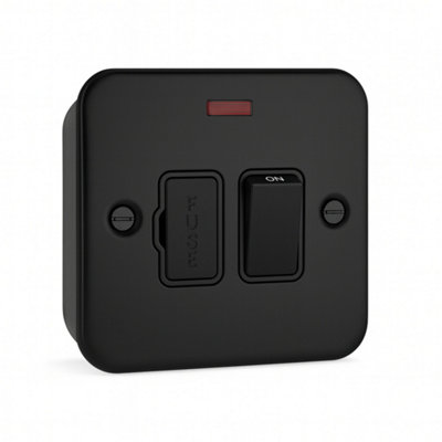 SHPELEC 13A Switched Fused Spur with Neon - Matt Black Metal Clad with ...