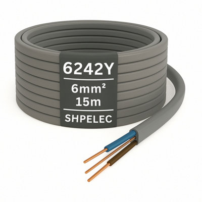 SHPELEC Electrical Grey Twin and Earth Cable - 6mm 6242Y Cable - 15m