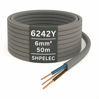 SHPELEC Electrical Grey Twin and Earth Cable - 6mm 6242Y Cable - 50m