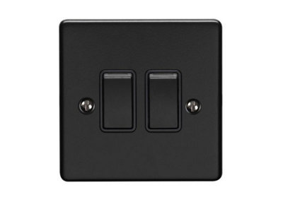 SHPELEC Premium Round Edge Matt Black 2 Gang 10A 2 Way Switch | DIY at B&Q
