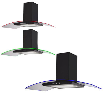 SIA 100cm Black 3 Colour LED Edge Lit Curved Glass Cooker Hood ...
