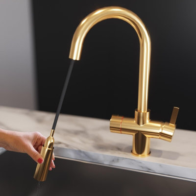SIA 4-in-1 Brushed Gold Boiling Tap with Tank Pull Out Spray BWT4GO