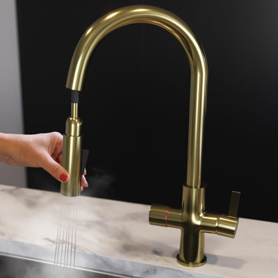 SIA 4-in-1 Brushed Gold Boiling Tap with Tank Pull Out Spray BWT4GO