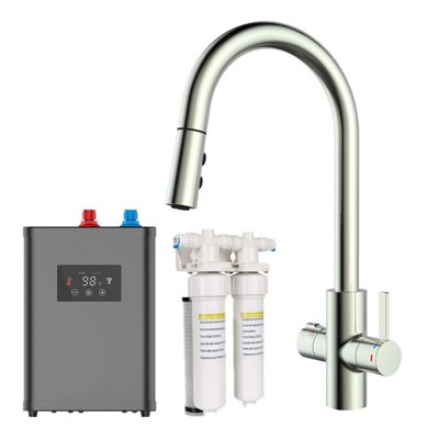SIA 4-in-1 Brushed Nickel Boiling Tap with Instant Filtered Hot Water ...