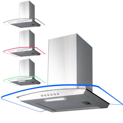 SIA 70cm 3 Colour LED Curved Glass Cooker Hood Extractor Fan in ...