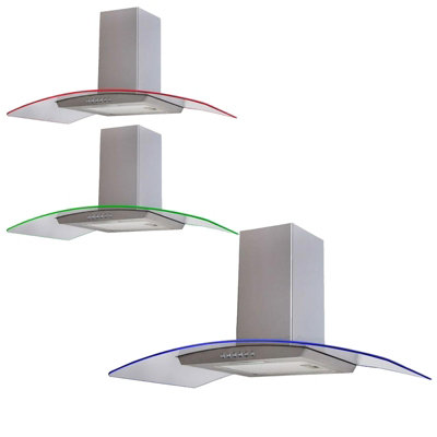 SIA 90cm 3 Colour LED Curved Glass Cooker Hood Extractor Fan In ...